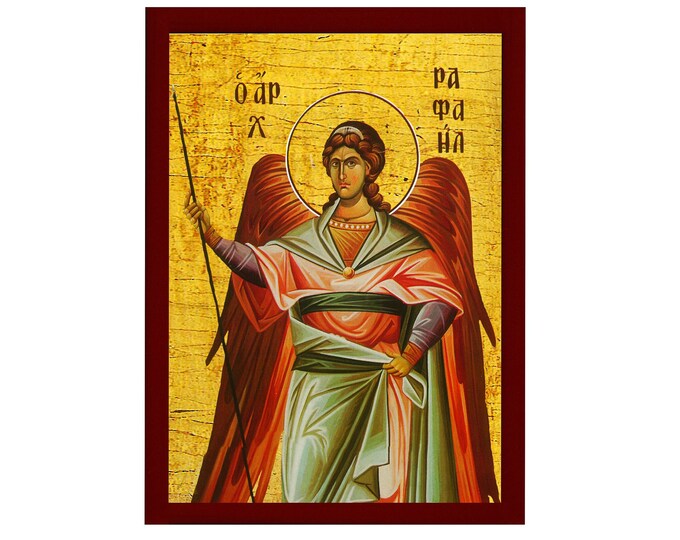 Archangel Raphael Icon, Handmade Greek Orthodox Icon of St Raphael ...