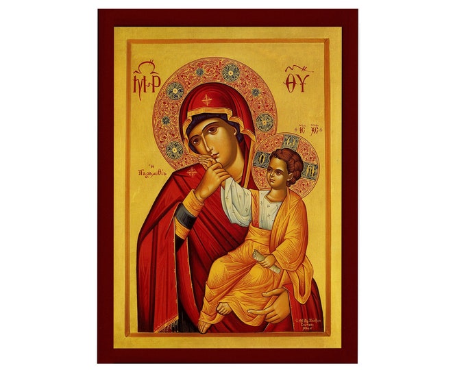 Virgin Mary Icon Panagia Paramythia, Handmade Greek Orthodox Icon ...