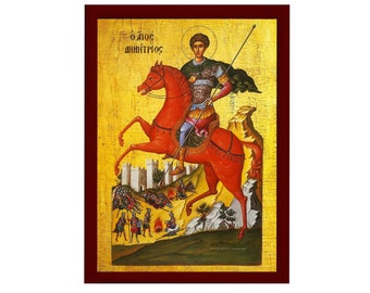 Saint Demetrius Greek Orthodox Catholic Christian Byzantine Wooden Icon ...