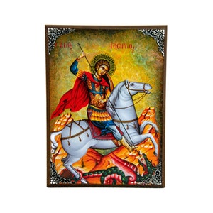 Saint George Icon, Handmade Greek Orthodox Icon of St George, Byzantine ...