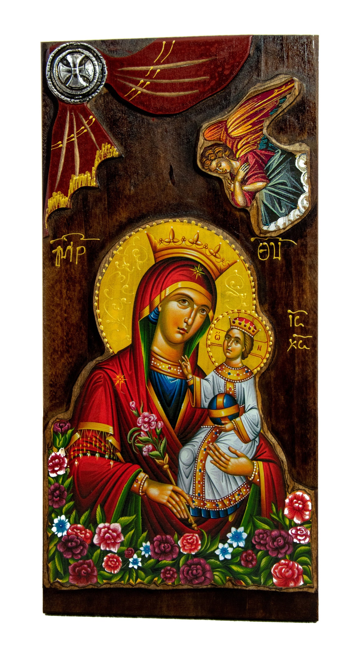 Virgin Mary Icon Panagia Rose Amaranth Handmade Greek - Etsy