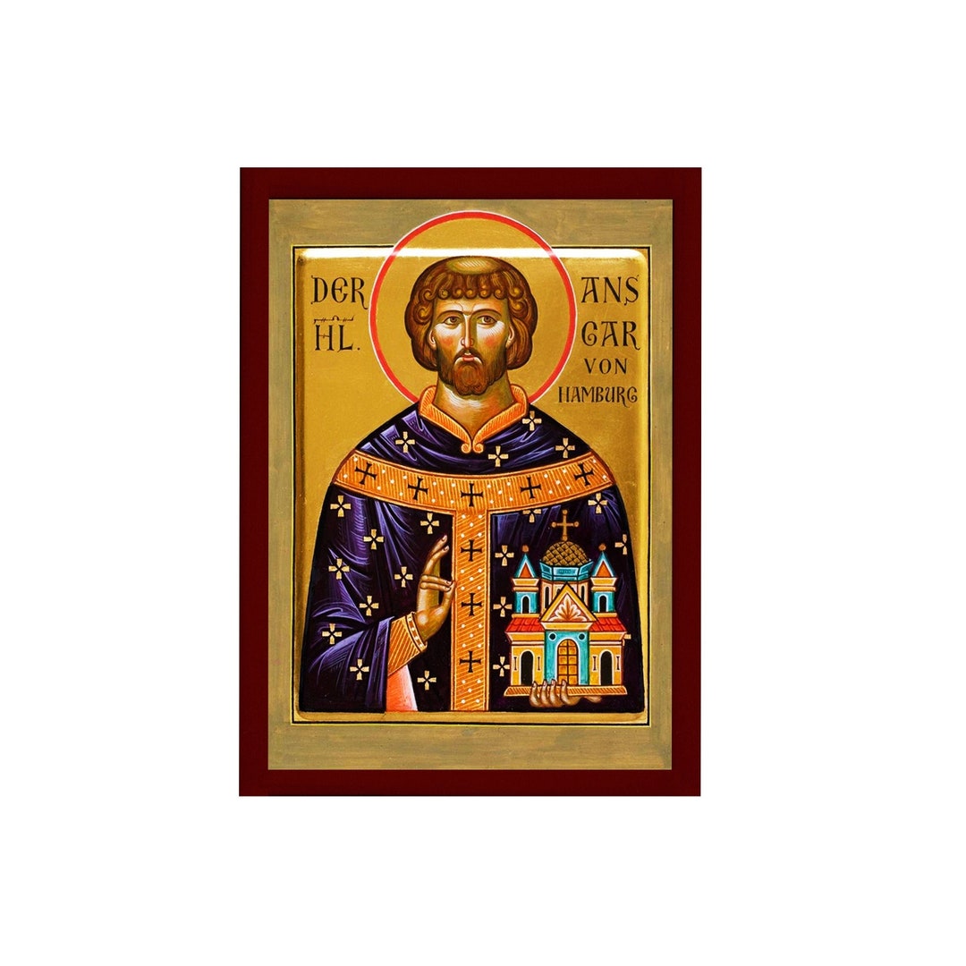 Saint Ansgar Icon, Handmade Greek Orthodox Icon St Ansgar or St Oscar ...