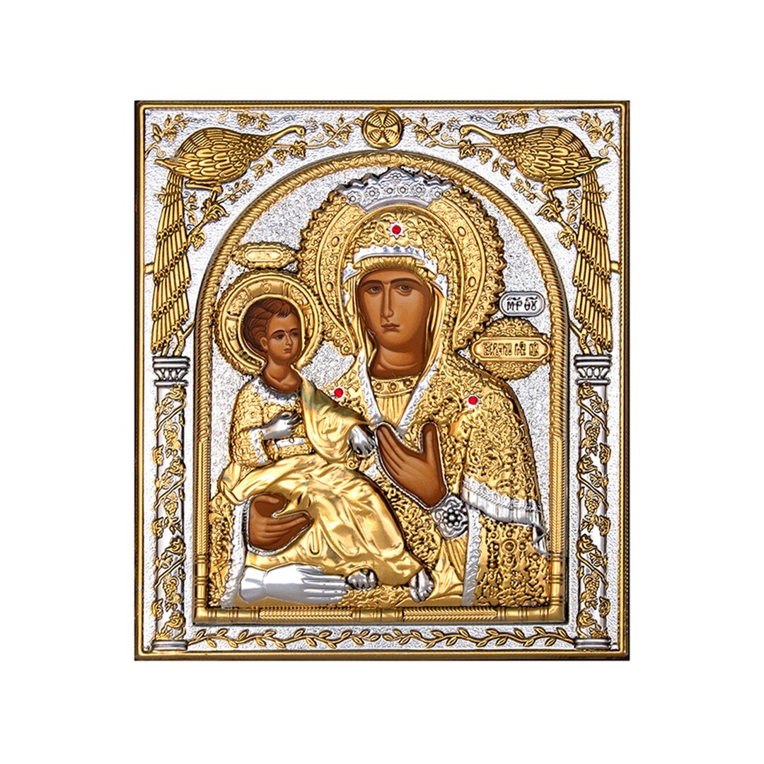 Virgin Mary Icon Panagia Tricherousa, Handmade Silver 999 Greek ...