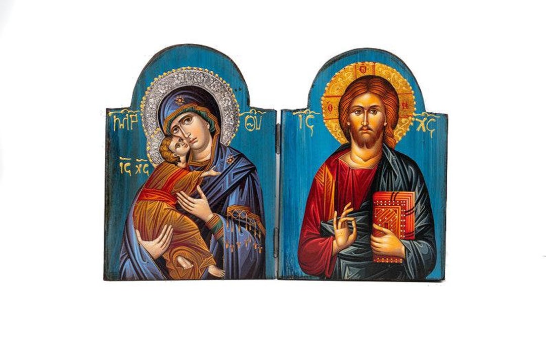 Custom Iconostasis Diptych Jesus Christ Life Giver & Virgin Mary Icon ...