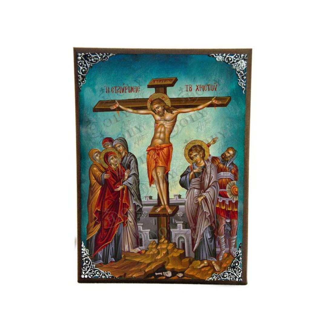 The Crucifixion Icon, Jesus Christ Holy Cross Handmade Greek Orthodox ...