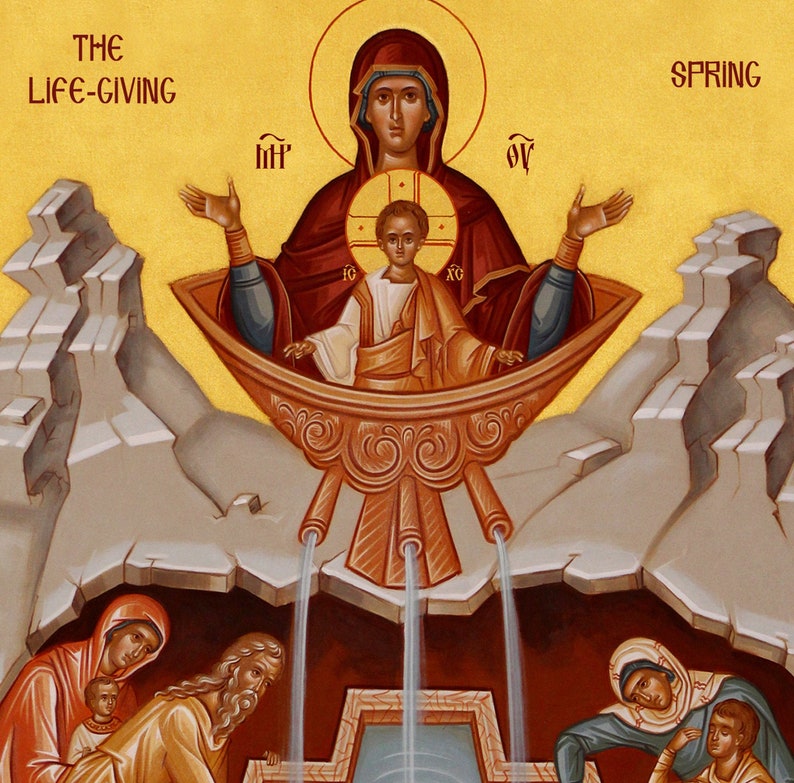 Virgin Mary Icon Panagia Life Giving Spring Handmade Greek - Etsy