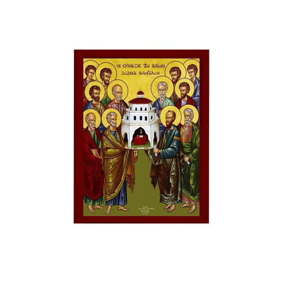 Synaxis of the Apostles Icon Handmade Greek Orthodox Icon of - Etsy