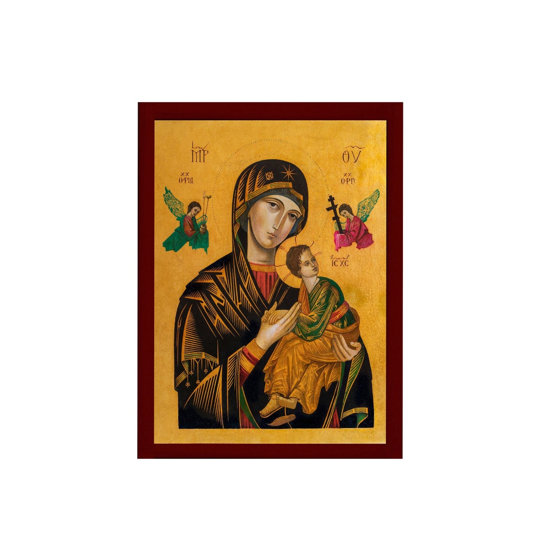 Our Lady of Perpetual Help Icon, Handmade Greek Orthodox Icon of Virgin ...