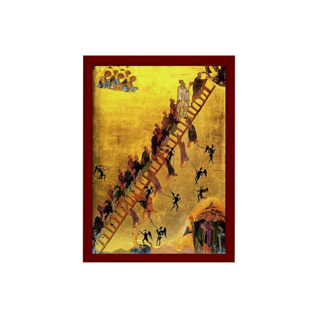 The Ladder of Divine Ascent, Handmade Greek Orthodox Icon, Byzantine ...