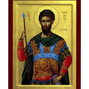 Saint Theodore Icon, Handmade Greek Orthodox Icon St Theodore the Tyro ...