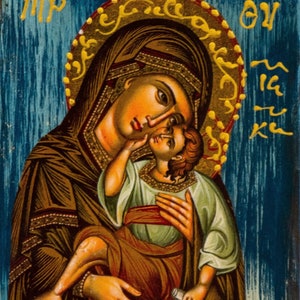Virgin Mary Icon Panagia Eleousa, Handmade Greek Orthodox Icon, Mother ...