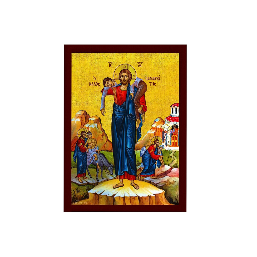Jesus Christ Icon the Good Samaritan, Handmade Greek Orthodox Icon of ...