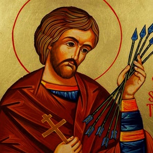 Saint Sebastian Icon, Handmade Greek Orthodox Catholic Icon of St ...