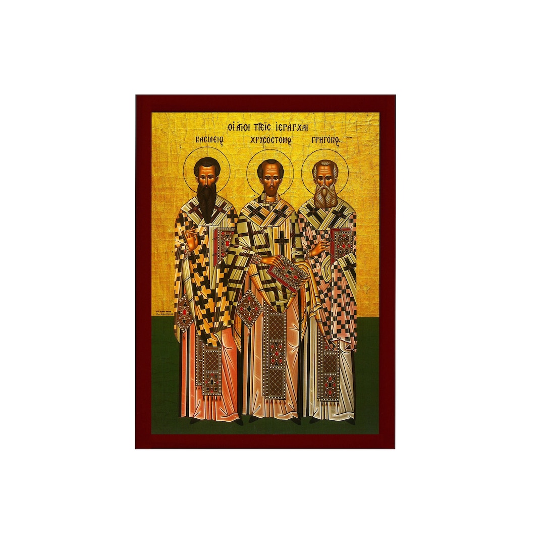 Saints Three Hierarchs Icon, Handmade Greek Orthodox Icon of Sts Three ...