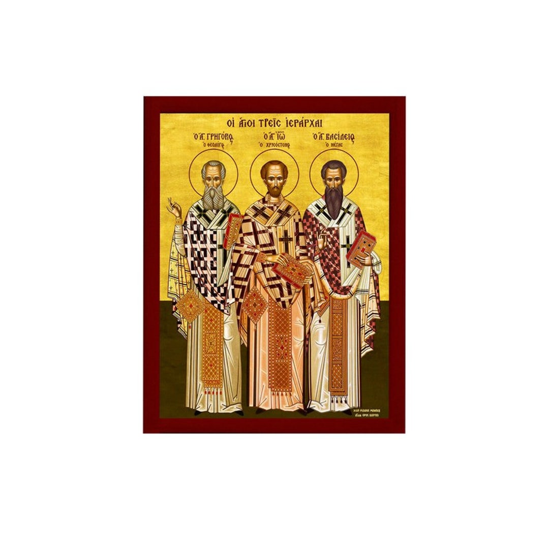 Saints Three Hierarchs Icon, Handmade Greek Orthodox Icon of Sts Three ...