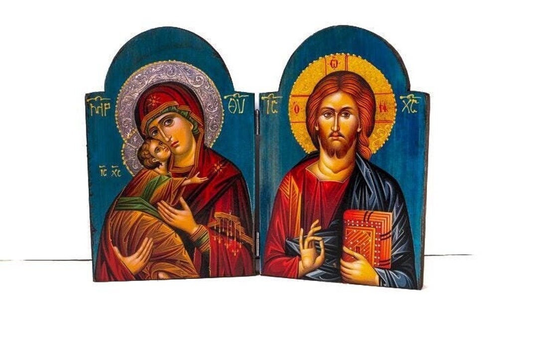 Custom Iconostasis Diptych Jesus Christ Life Giver & Virgin Mary Icon ...
