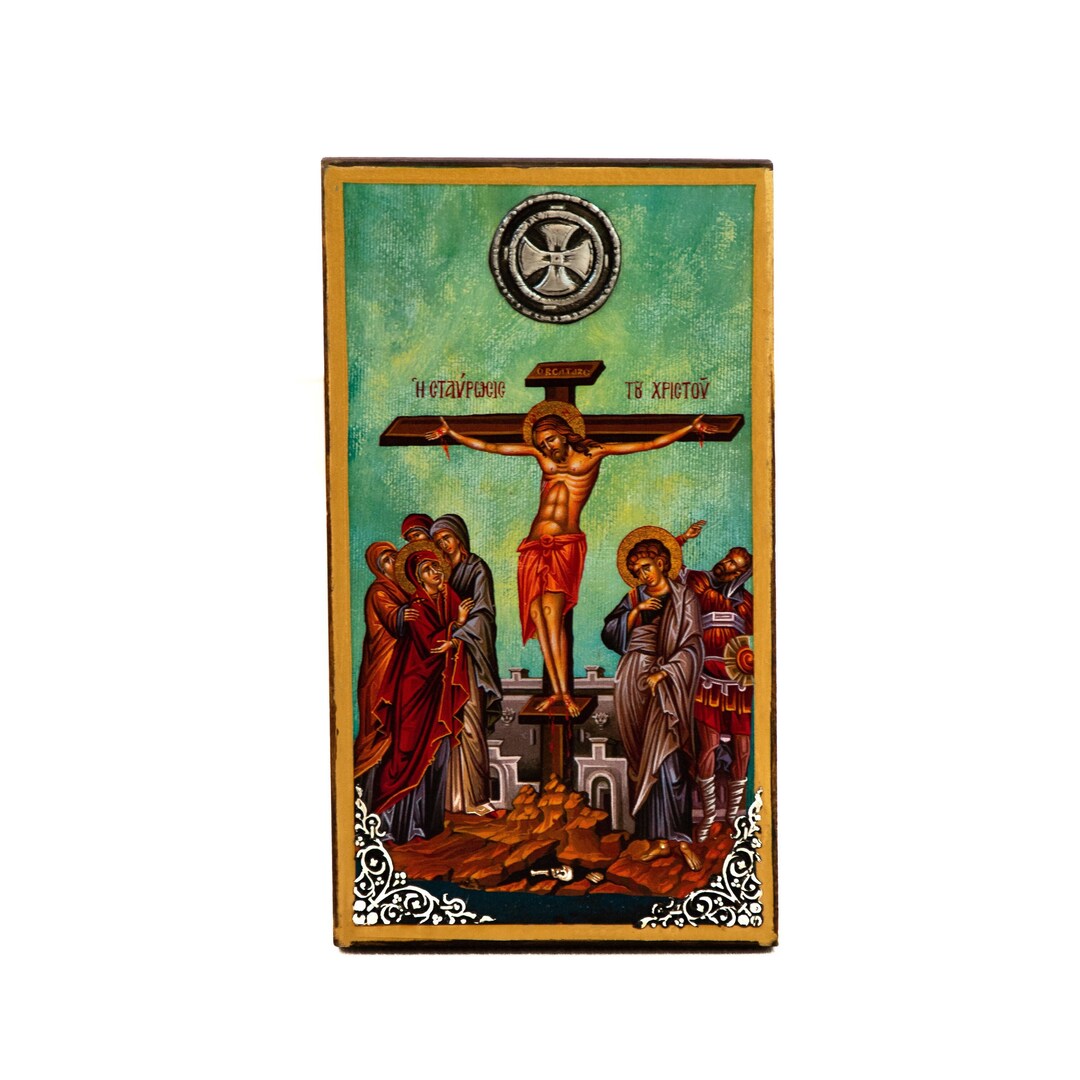 The Crucifixion, Handmade Greek Orthodox Icon Crucifix, Holy Cross ...