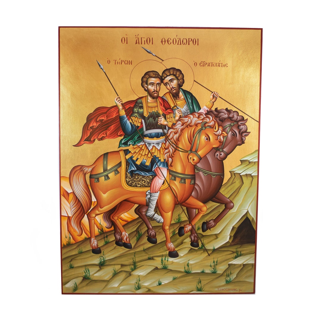 Saints Theodore Tyro and Theodore Stratelates Hand Painted Icon, Greek ...