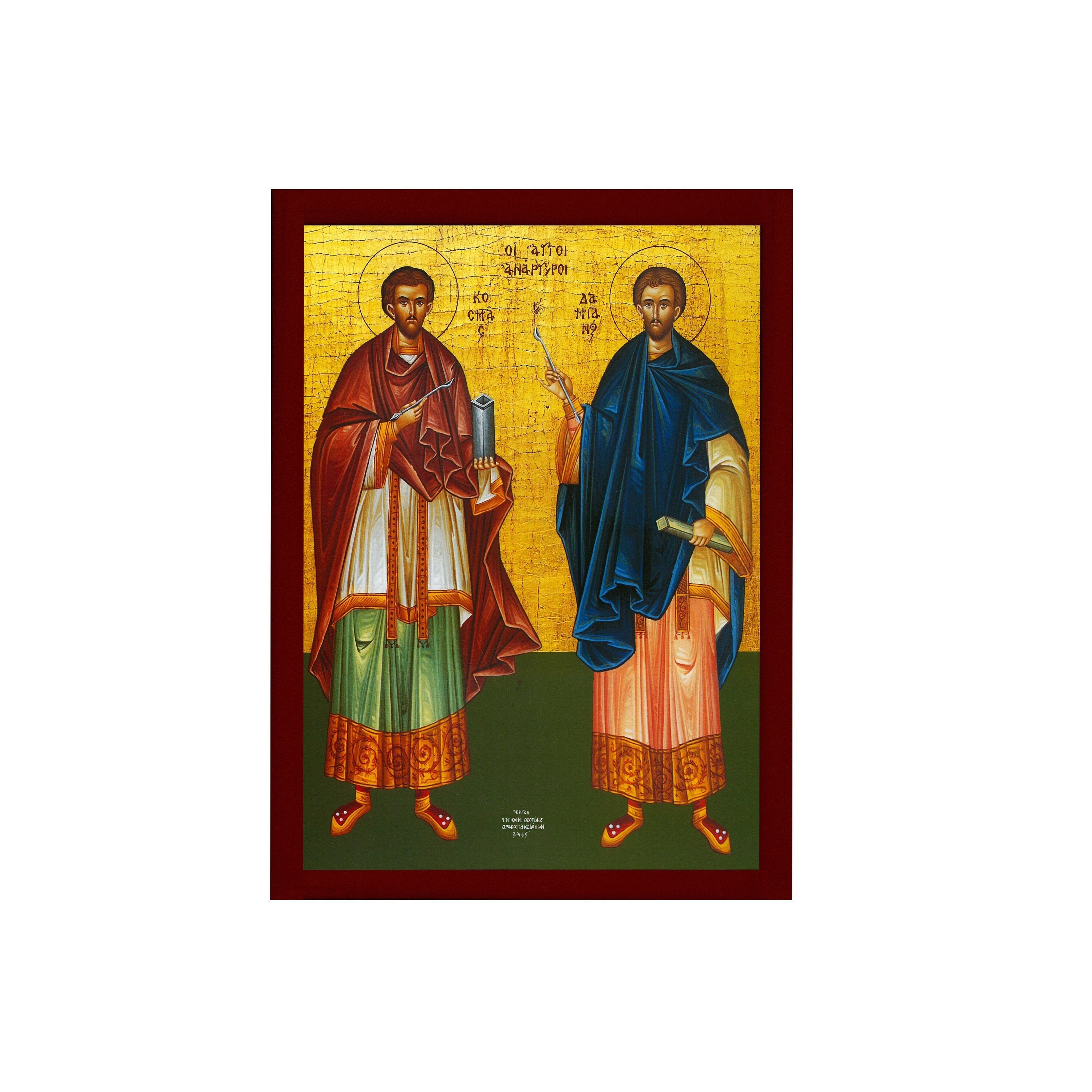 Saint Cosmas and Damian Icon Handmade Greek Orthodox Icon of | Etsy