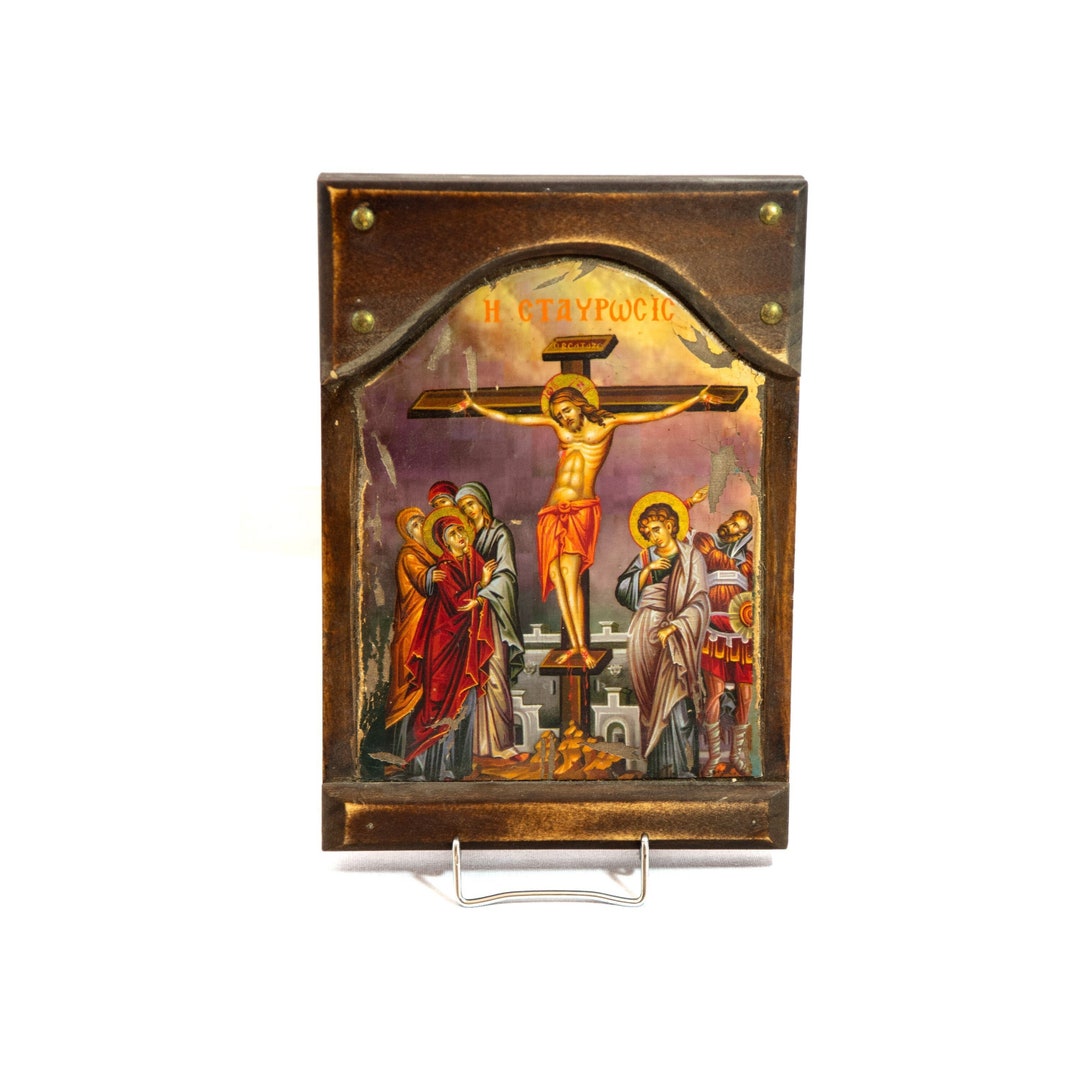 The Crucifixion Icon, Jesus Christ Holy Cross Handmade Greek Orthodox ...
