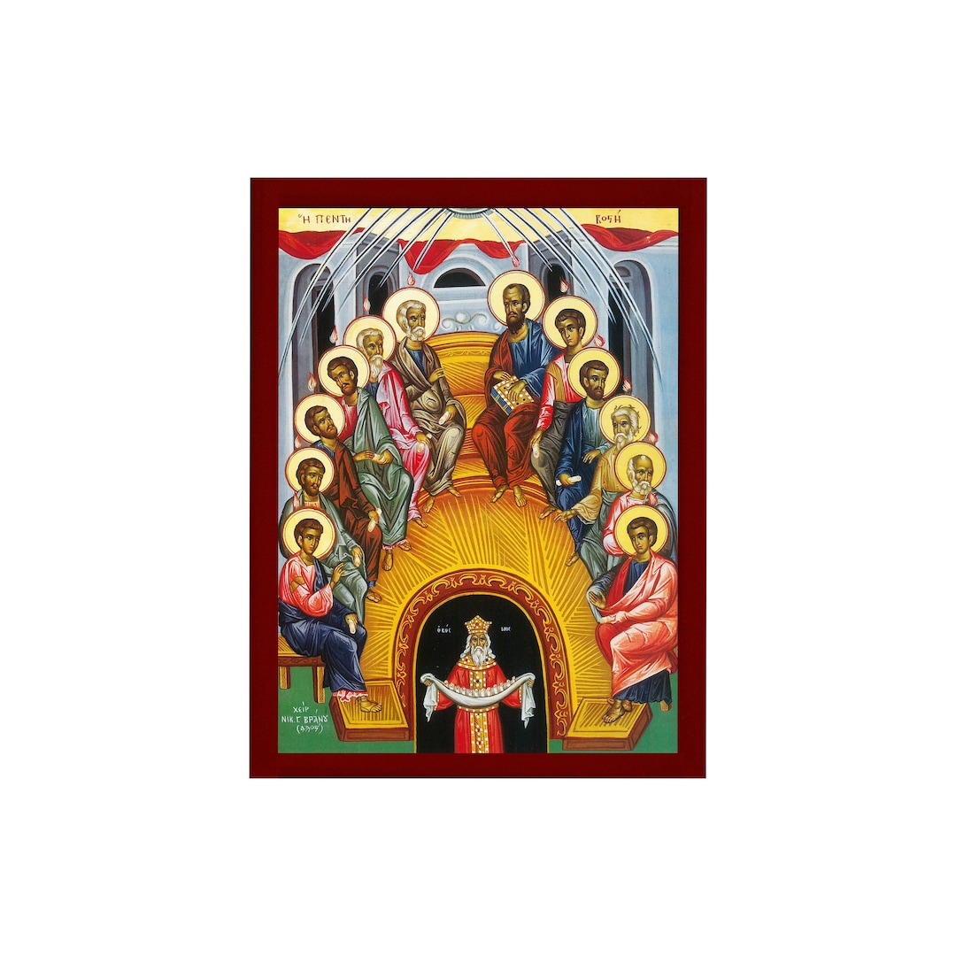 The Pentecost Icon, Handmade Greek Orthodox Icon of Holy Spirit ...