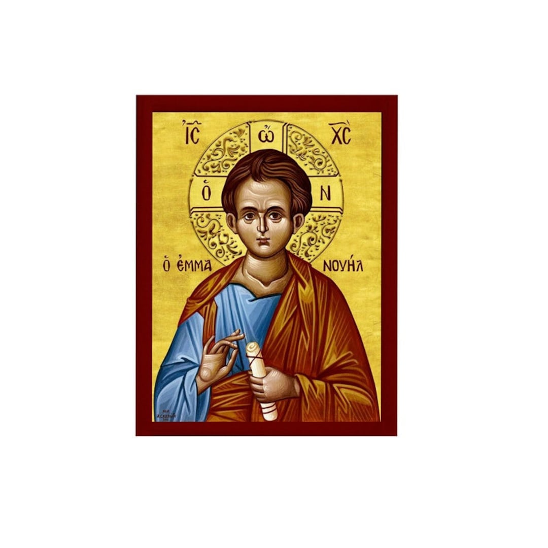Jesus Christ Icon Emmanuel, Handmade Greek Orthodox Icon of Our Lord ...