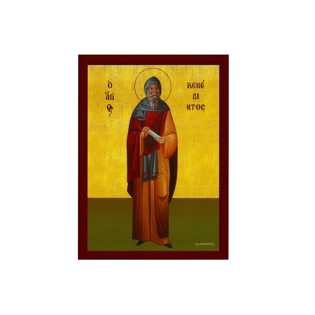 Saint Benedict Icon of Nursia, Handmade Greek Catholic Icon of St ...