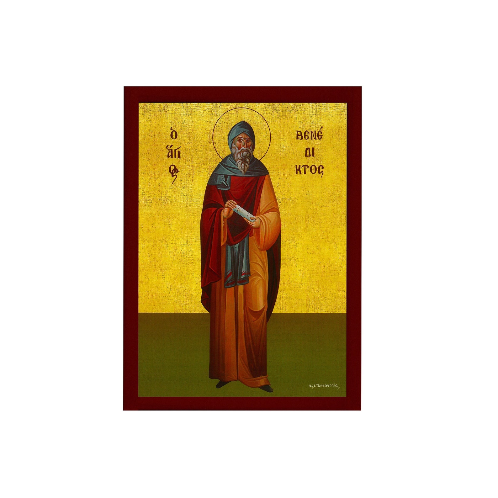 Saint Benedict Icon of Nursia, Handmade Greek Catholic Icon of St ...