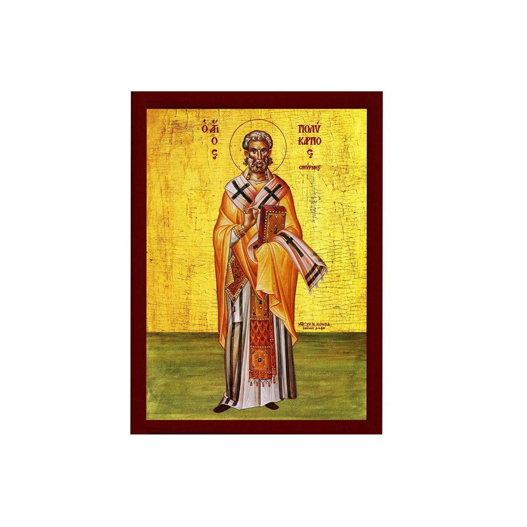 Saint Polycarp Icon, Handmade Greek Orthodox Icon of St Polycarpos of ...