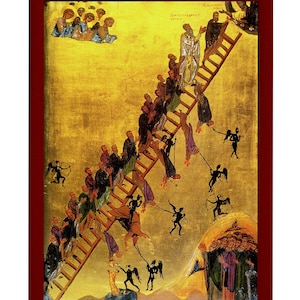The Ladder of Divine Ascent, Handmade Greek Orthodox Icon, Byzantine ...