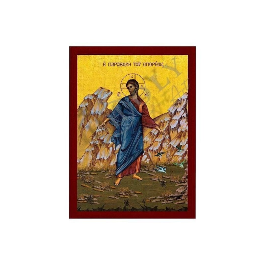 Jesus Christ Icon Parable of the Sower, Handmade Greek Orthodox Icon of ...