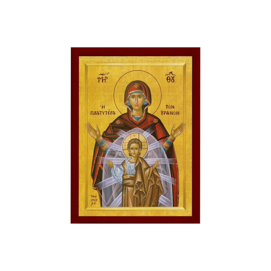 Virgin Mary Icon Panagia Platytera, Handmade Greek Orthodox Icon ...