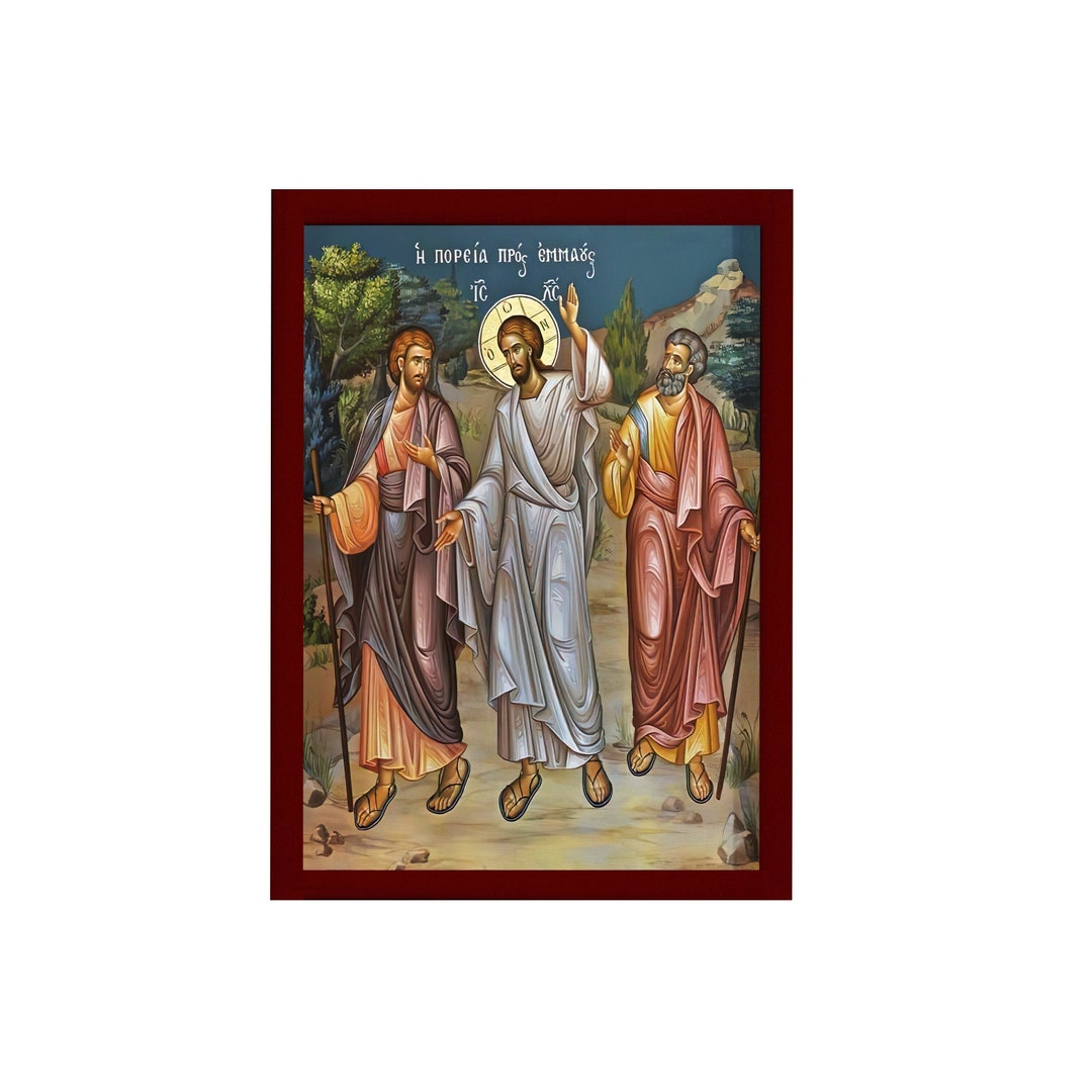 Road to Emmaus Icon, Handmade Greek Orthodox Icon of Jesus Christ St ...