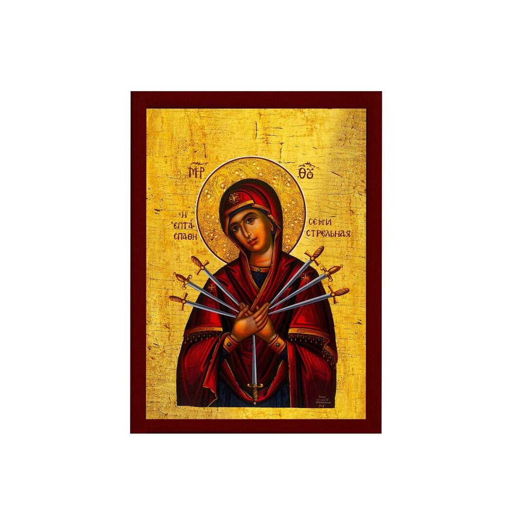 Our Lady of Sorrows Icon, Virgin Mary Icon Seven 7 Swords, Handmade ...
