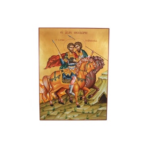 Saints Theodore Tyro and Theodore Stratelates Hand Painted Icon, Greek ...