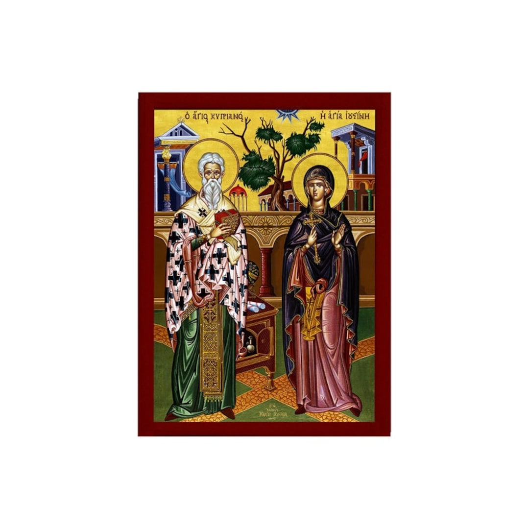 Saint Cyprian & Justina Icon, Handmade Greek Orthodox Icon St Cyprian ...