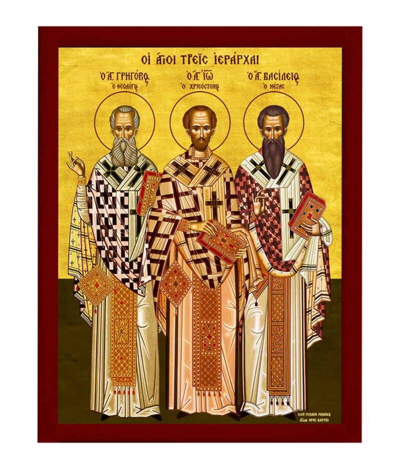 Saints Three Hierarchs Icon, Handmade Greek Orthodox Icon of Sts Three ...