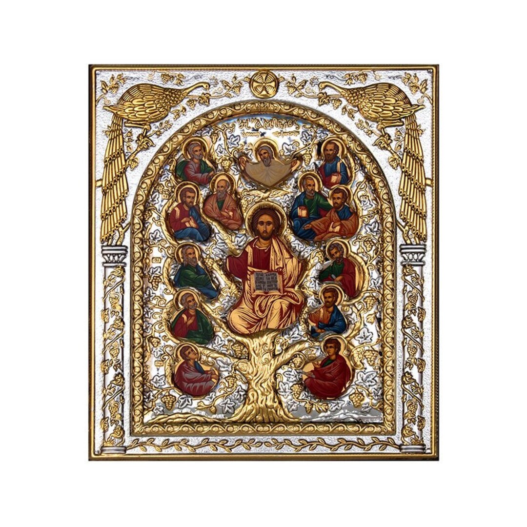 Jesus Christ Icon With Apostles , Handmade Silver 999 Greek Orthodox ...