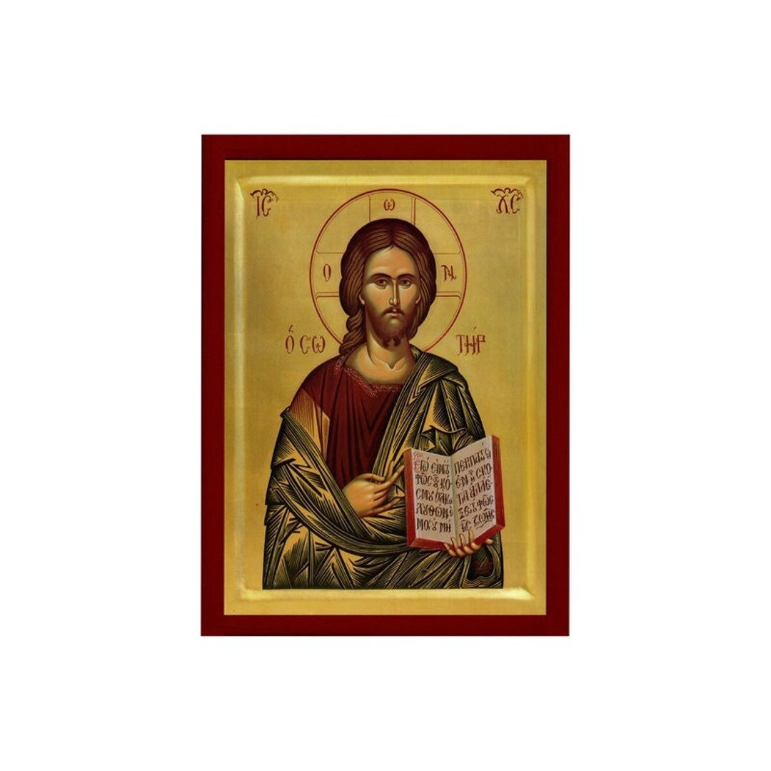 Jesus Christ Icon Savior, Handmade Greek Orthodox Icon of Our Lord ...