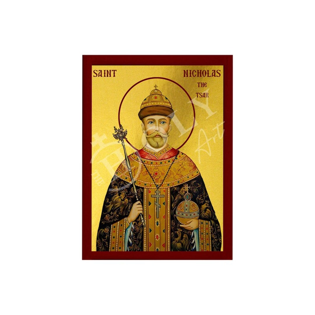 Saint Nicholas II Icon, Handmade Greek Orthodox Icon of St Nicholas the ...