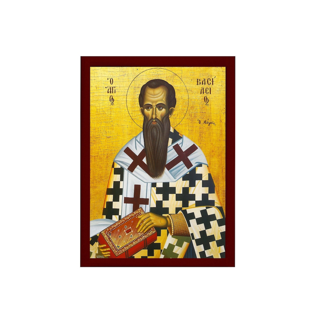 Saint Basil Icon, Handmade Greek Orthodox Icon of Basil the Great ...