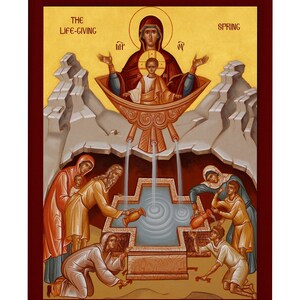 Virgin Mary Icon Panagia Life Giving Spring, Handmade Greek Orthodox ...