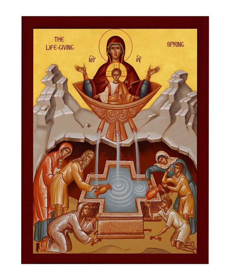 Virgin Mary Icon Panagia Life Giving Spring Handmade Greek - Etsy
