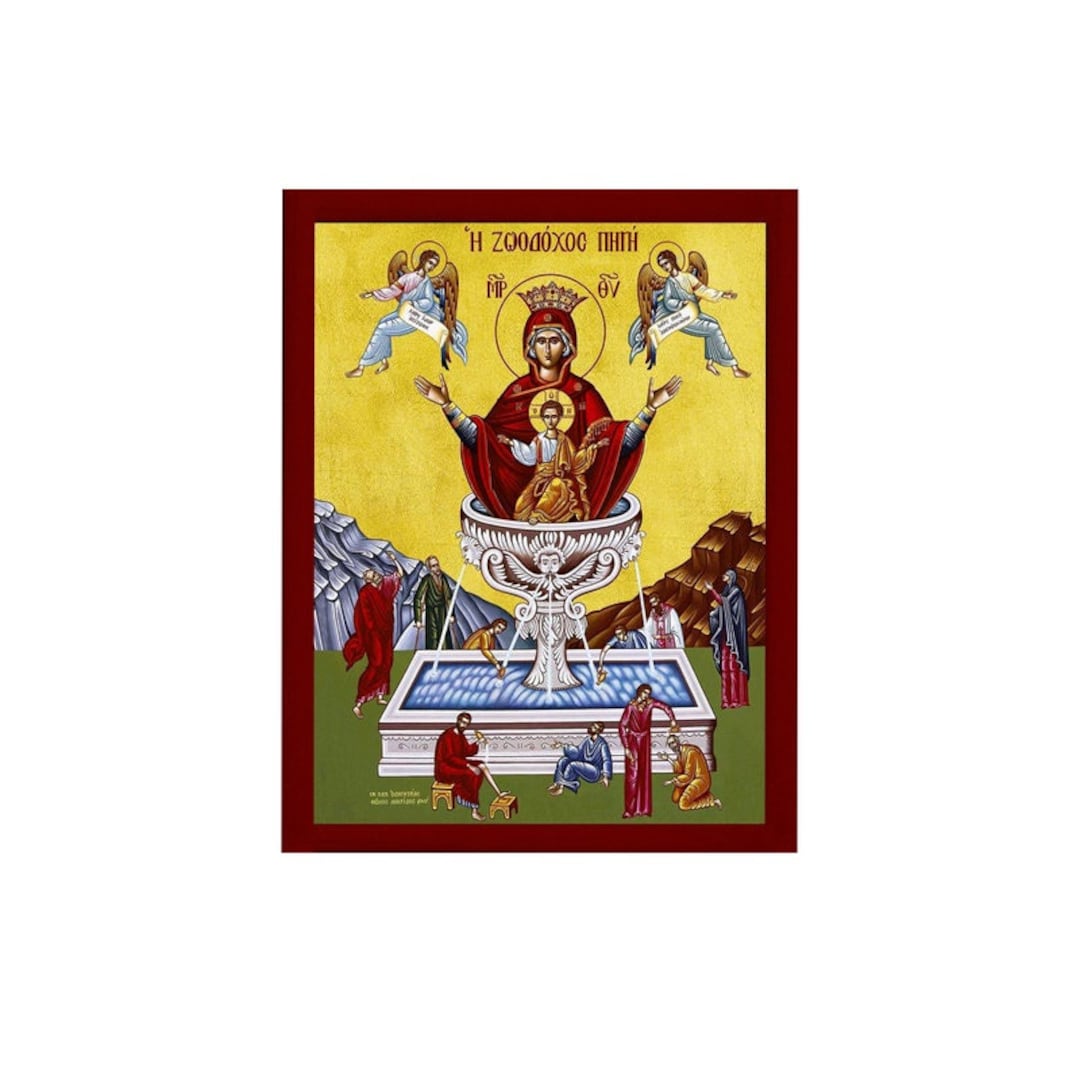 Virgin Mary Icon Panagia Life Giving Spring, Handmade Greek Orthodox ...