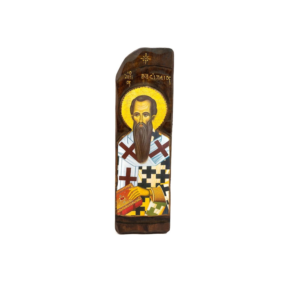 Saint Basil Icon, Handmade Greek Orthodox Icon of Basil the Great ...