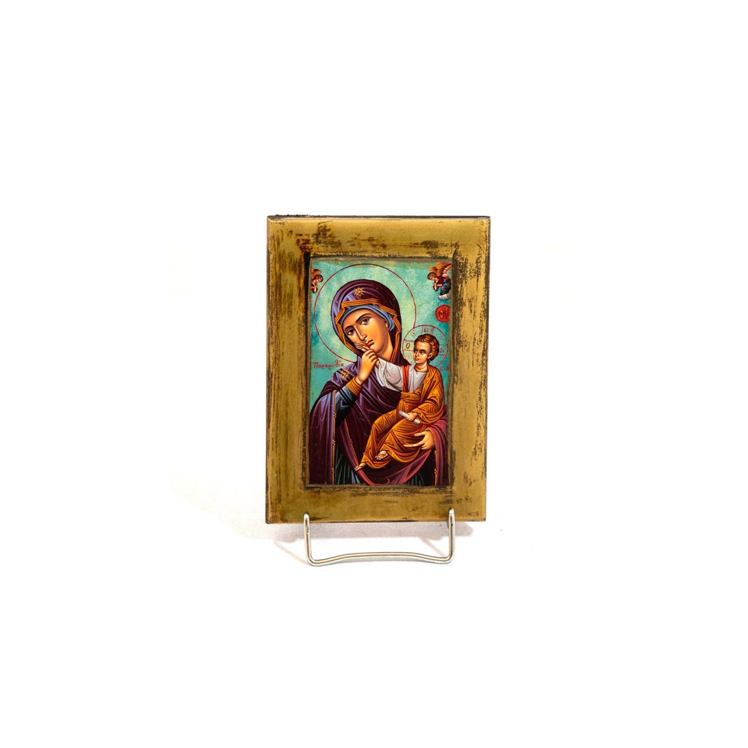 Virgin Mary Icon Panagia Paramythia, Handmade Greek Orthodox Icon Gold ...