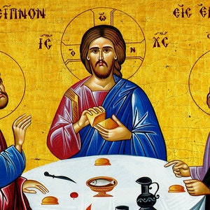 The Supper at Emmaus Icon, Handmade Greek Orthodox Icon of Jesus Christ ...