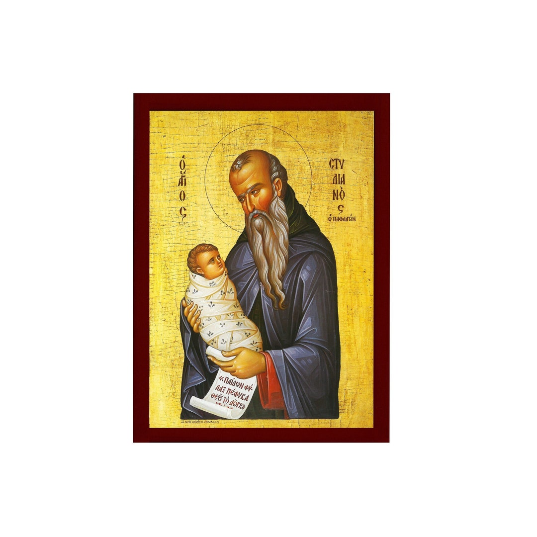 Saint Stylianos Icon, Byzantine Art Wall Hanging, Handmade Greek ...
