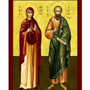 Saints Aquila and Priscilla Icon, Handmade Greek Catholic Orthodox Icon ...