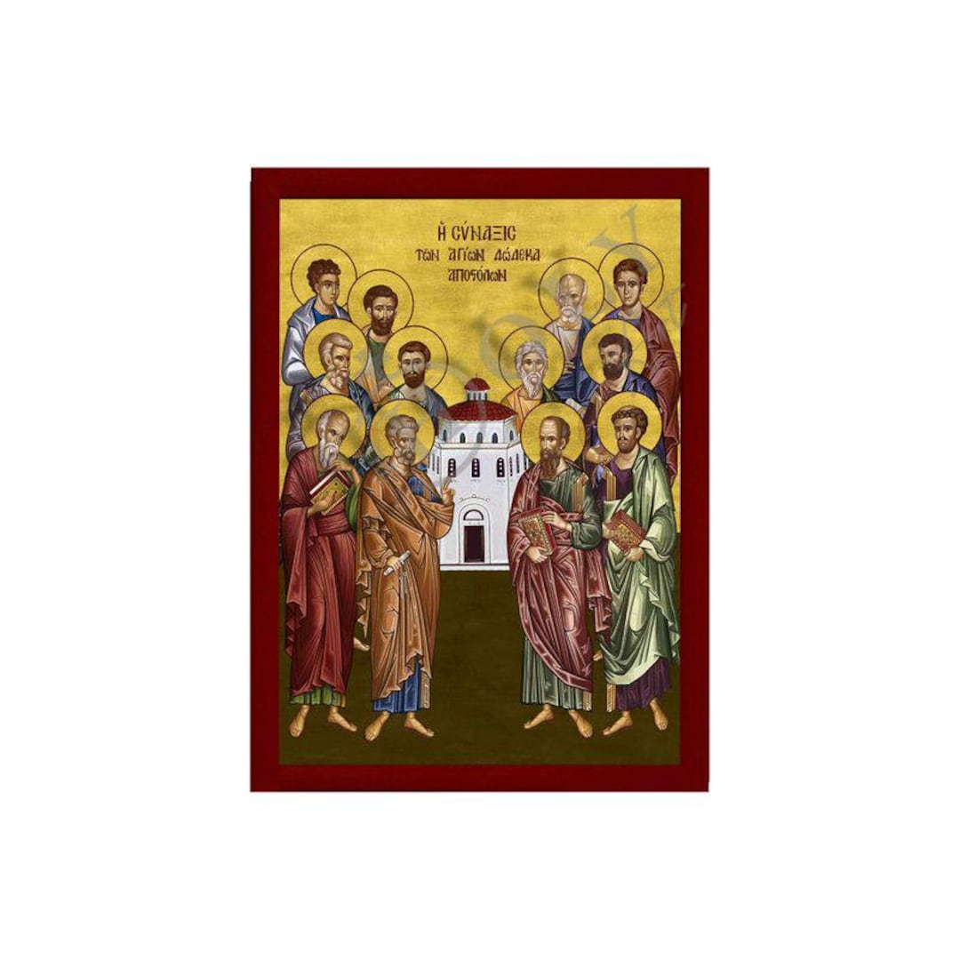 Synaxis of the Apostles Icon, Handmade Greek Orthodox Icon of the ...